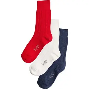 STEMS Stems Assorted 3-Pack Luxe Merino Wool & Cashmere Blend Crew Socks Navy/ivory/red