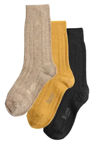 STEMS Stems Assorted 3-Pack Luxe Merino Wool & Cashmere Blend Crew Socks Ochre/ Oat/ Black