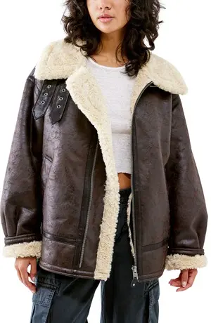 BDG URBAN OUTFITTERS Faux Leather Aviator Jacket - Chocolate