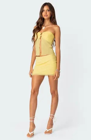 EDIKTED Cyrene Mesh Miniskirt - Yellow