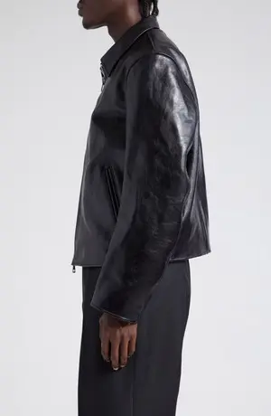 Our Legacy Boxy Mini Leather Jacket - Top Dyed Black Leather