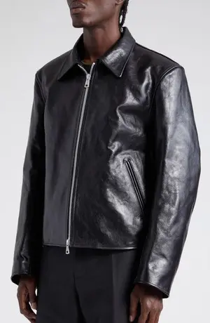 Our Legacy Boxy Mini Leather Jacket - Top Dyed Black Leather