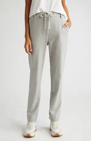 Eleventy Stripe Stretch Wool Drawstring Pants Grigio Chiaro Melange