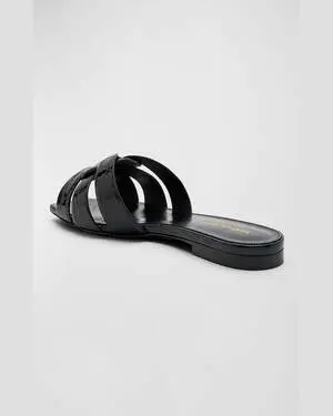 Saint Laurent Tribute Flat Slide Sandals - Noir