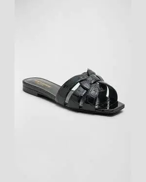 Saint Laurent Tribute Flat Slide Sandals - Noir