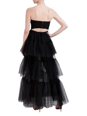 Bcbgmaxazria Strapless Tiered Tulle Overlay Jumpsuit
