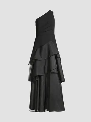 Aidan Mattox One-shoulder Tiered Gown - Black