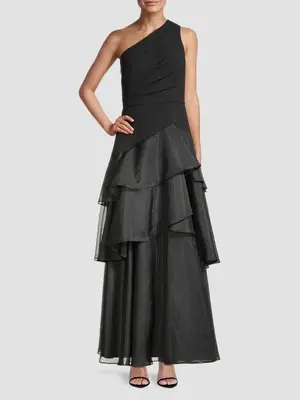 Aidan Mattox One-shoulder Tiered Gown