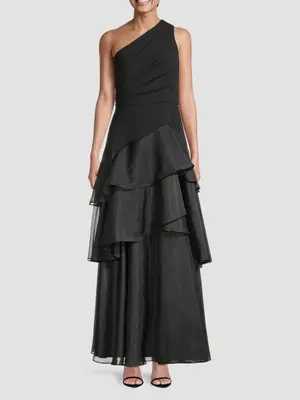 Aidan Mattox One-shoulder Tiered Gown