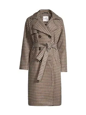Sam Edelman Women's Plaid Belted Double-Breasted Trench Coat - Tan Check  - Tan Check