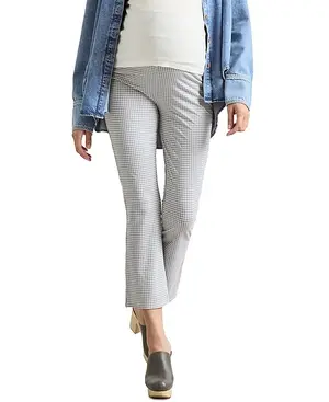 Hatch Collection Ultimate Maternity Over The Bump Crop Flare Legging - Blue/white Houndstooth