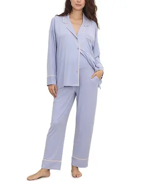 Hatch Collection Ultra Soft Maternity Jersey Pj 1- Set - Sky With Petal Piping