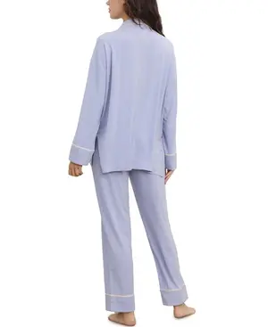 Hatch Collection Ultra Soft Maternity Jersey Pj 1- Set - Sky With Petal Piping
