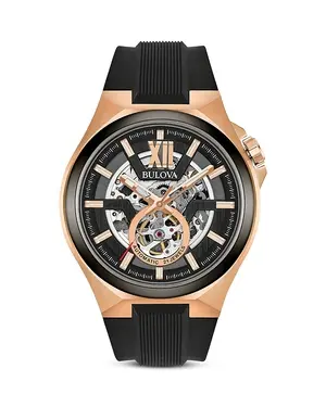Bulova Maquina 46mm Watch - Rose Gold/black