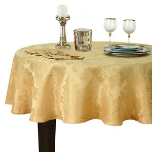 ELRENE HOME FASHIONS Barcelona Jacquard Damask Round Tablecloth, 90 X 90 - Gold