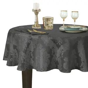 ELRENE HOME FASHIONS Barcelona Jacquard Damask Round Tablecloth, 90 X 90 - Gray