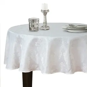 ELRENE HOME FASHIONS Barcelona Jacquard Damask Round Tablecloth, 90 X 90 - White