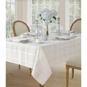 ELRENE HOME FASHIONS Elegance Plaid Jacquard Tablecloth, 52 X 52 - White