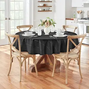 ELRENE HOME FASHIONS Elrene Elegance Plaid Jacquard Round Tablecloth, 90 X 90 Black
