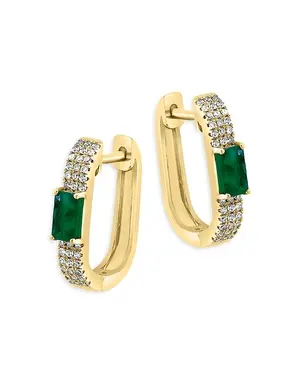Bloomingdale'S Emerald & Diamond Hoop Earrings - Green/gold