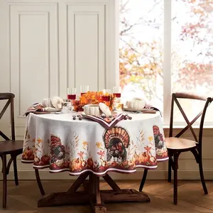 ELRENE HOME FASHIONS Autumn Heritage Turkey Engineered Tablecloth, 60 X 84 Round - Multi