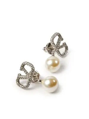 Valentino Garavani Vlogo Signature Pearl Drop Earrings - Silver