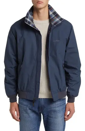 L.l.bean Flannel-Lined Water-Resistant Warm-Up Jacket Carbon Navy