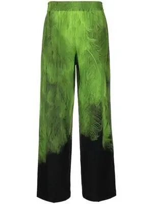 Victoria Beckham Feather-print Silk Trousers