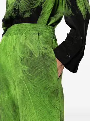 Victoria Beckham Feather-print Silk Trousers