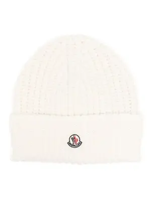 Moncler Logo-patch Ribbed-knit Beanie - White
