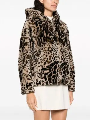 YVES SALOMON Leopard-print Shearling Hooded Jacket