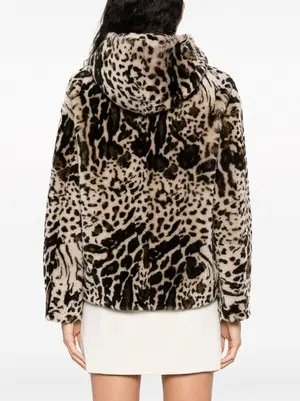 YVES SALOMON Leopard-print Shearling Hooded Jacket