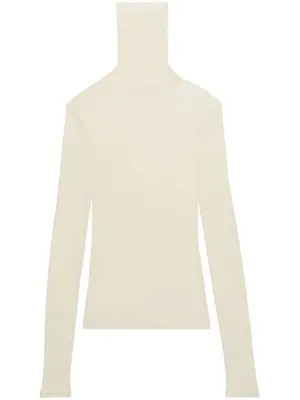 AMI Paris Ribbed Roll-neck Top - Neutrals