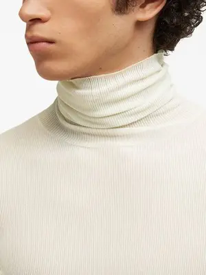 AMI Paris Ribbed Roll-neck Top - Neutrals