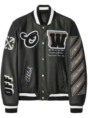 Off-White Leather Varsity Jacket - Black