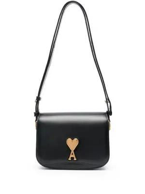 Ami Paris Leather Shoulder Bag - Black