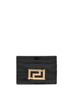 Versace Greca Goddess Crocodile-embossed Cardholder - Black
