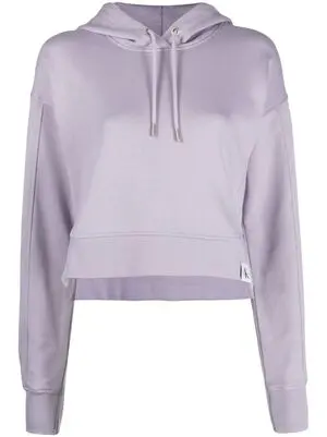 Calvin Klein Logo-patch Cropped Hoodie - Purple