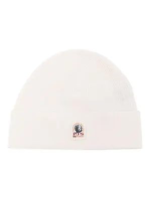 PARAJUMPERS Logo-patch Ribbed-knit Beanie - White