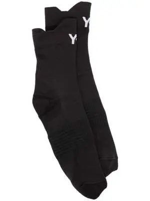Y3 Logo-intarsia Ribbed Ankle Socks - Black
