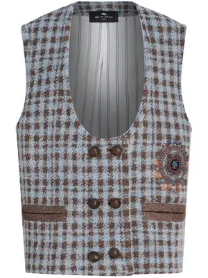 Etro Houndstooth Embroidered Gilet - Blue