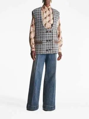 Etro Houndstooth Embroidered Gilet - Blue