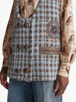 Etro Houndstooth Embroidered Gilet - Blue