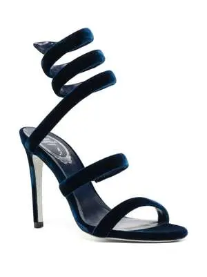 Rene Caovilla Cleo 100mm Velvet-finish Sandals - Blue