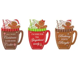 GLITZHOME 8h S/3 Christmas Gingerbread Mugs Table Decor
