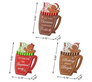 GLITZHOME 8h S/3 Christmas Gingerbread Mugs Table Decor
