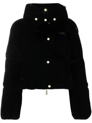 Elisabetta Franchi Velvet Hooded Puffer Jacket
