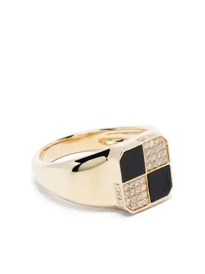 Yvonne Léon Mini Damier Diamond And Onyx Signet Ring - Gold