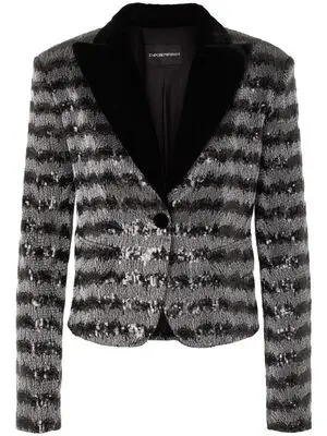 EMPORIO ARMANI Emporio Armani Striped Sequin Cropped Blazer