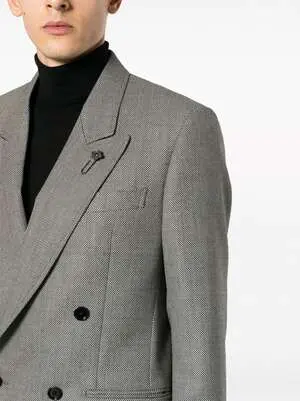 LARDINI Micro-dot Double-breasted Wool Blazer
